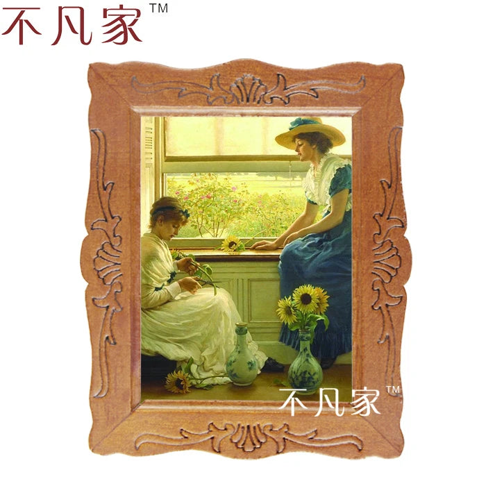 1:12 Scale Miniature Classical Oil Painting Two Beautiful Girls Dollh ...