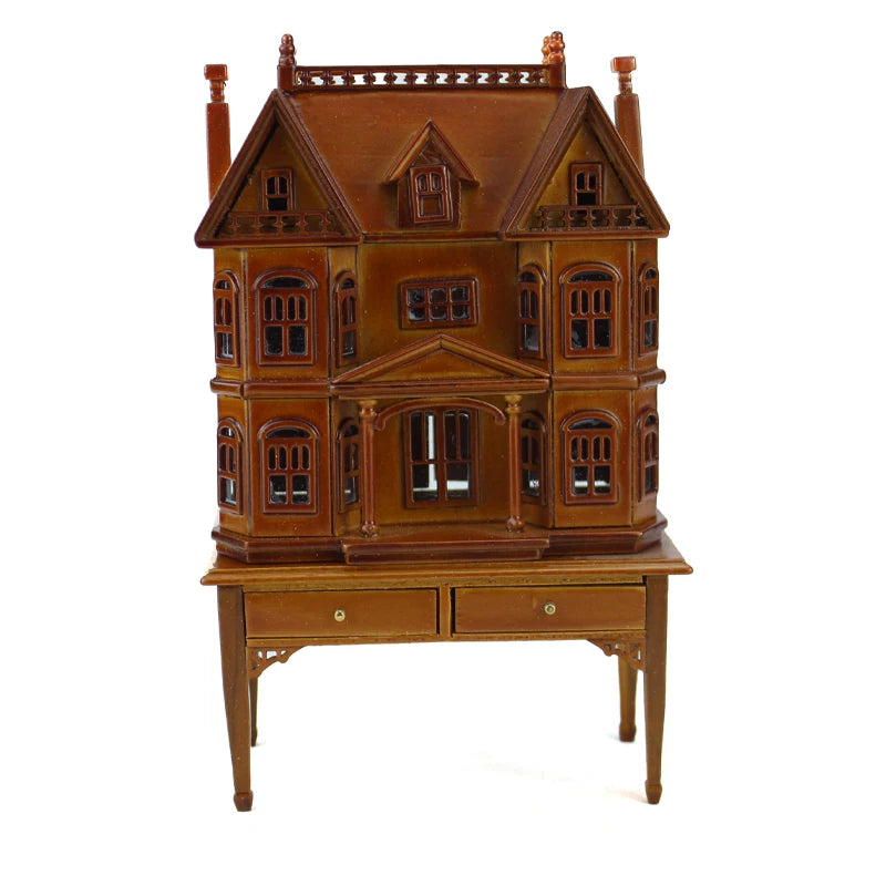 1:144 Scale Miniature Dollhouse Walnut House Shape Wooden Table for 1: ...